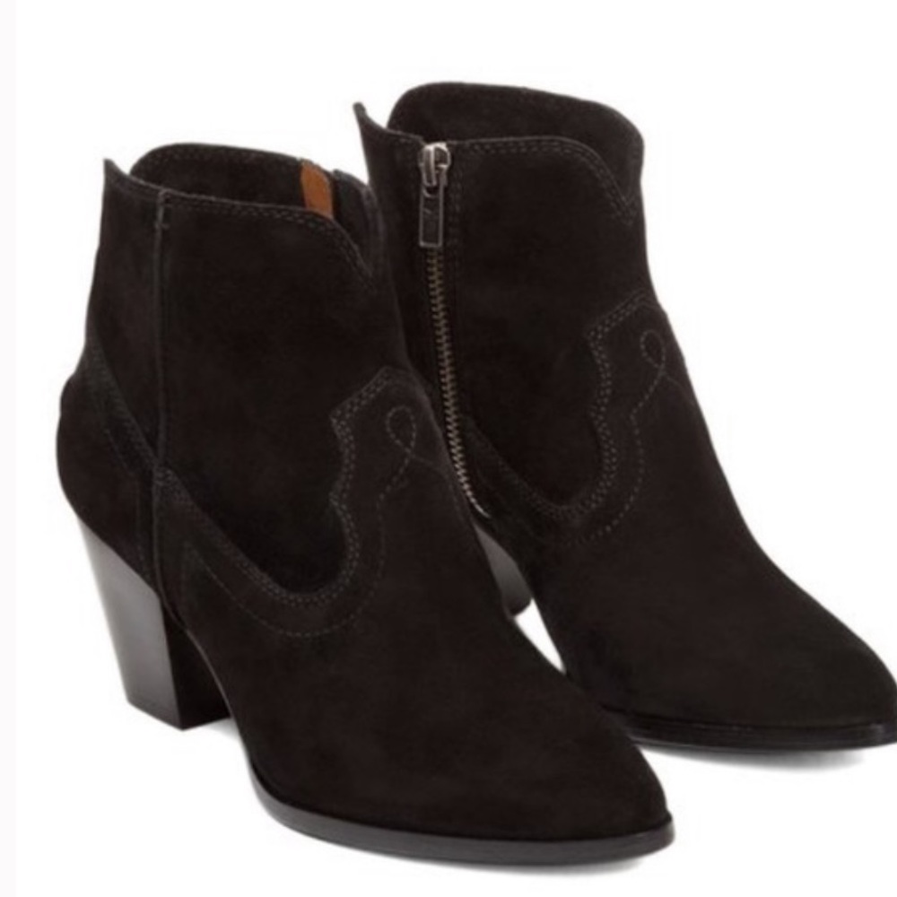 Frye Renee Seam Black Suede Western Ankle Booties - Gem